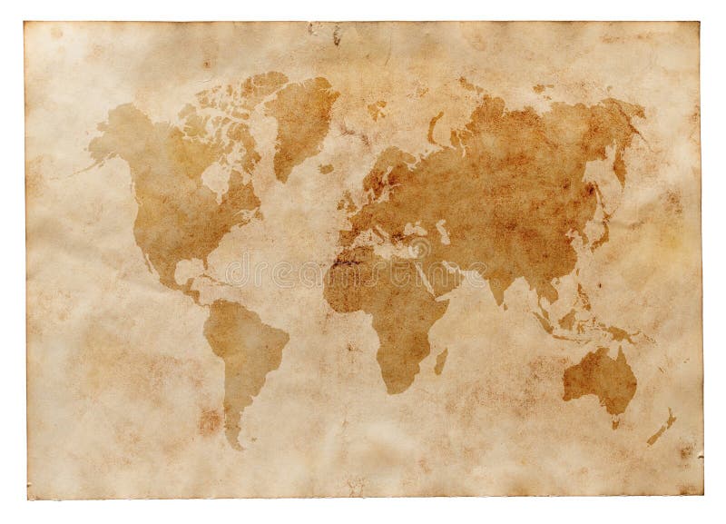 World Map on Old Grunge Brown Paper Stock Image - Image of atlas, globe ...
