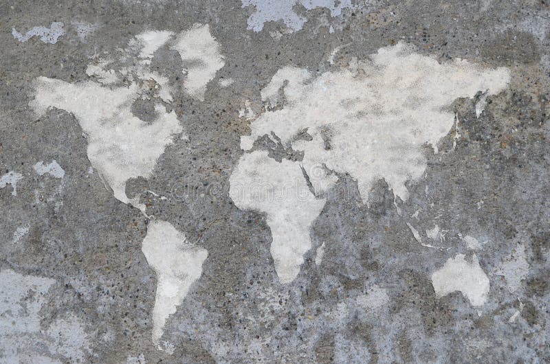 World Map on Old Painted Concrete Wall. Stock Image - Image of crinkle ...