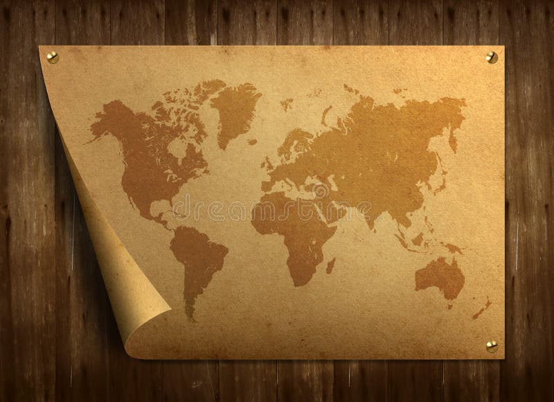 World map on old paper. stock image. Image of floor, burned - 19635373
