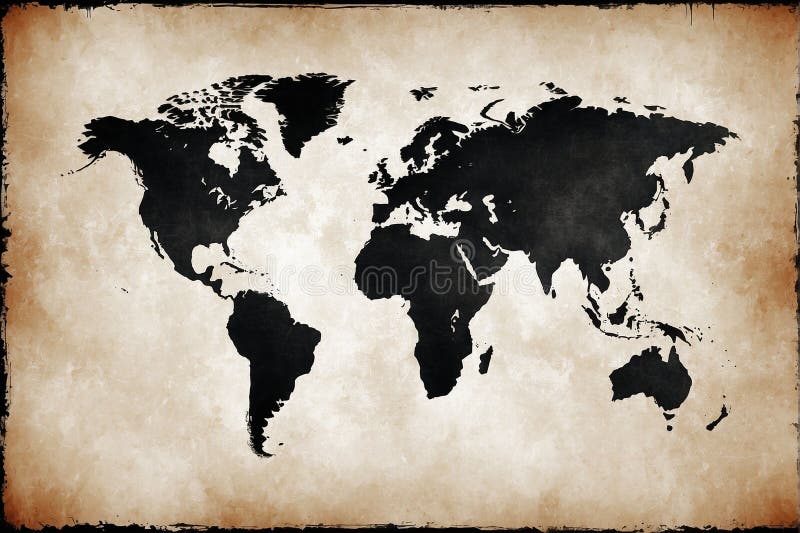 World Map on Old Paper Texture with Grunge Effects Stock Illustration ...
