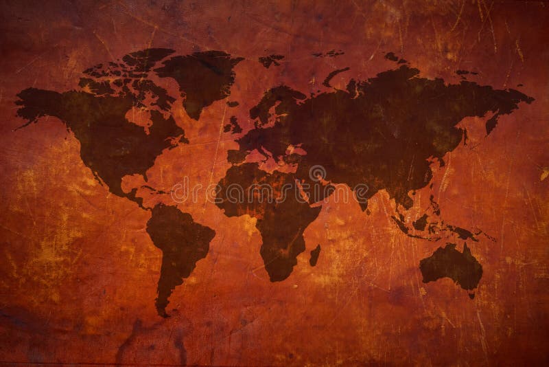 World Map on Vintage Leather Stock Photo - Image of brown, atlantic ...