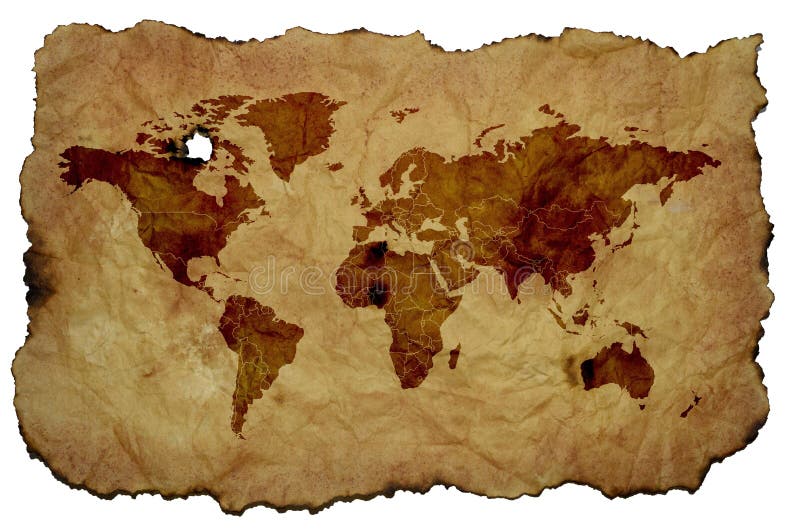 World Map on Old Yellowed Parchment Stock Illustration - Illustration ...