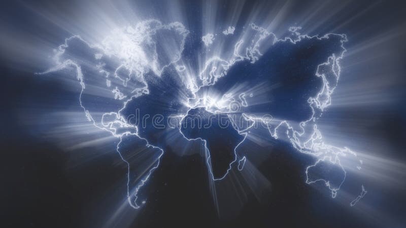 World Map on Dark Background, White Glowing World Map Stock Image ...