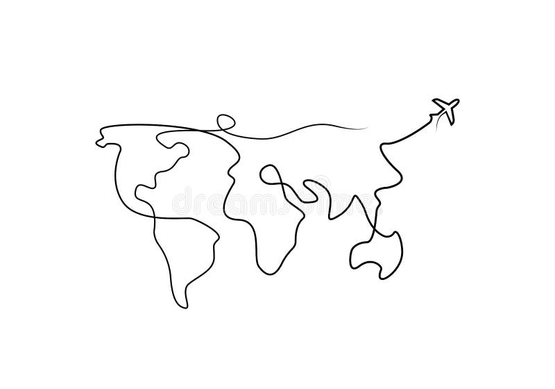 World Map One Line Drawing Isolated Vector. Continuous Line World Map ... World Map One Line Drawing Isolated Vector. Continuous Line World Map ...