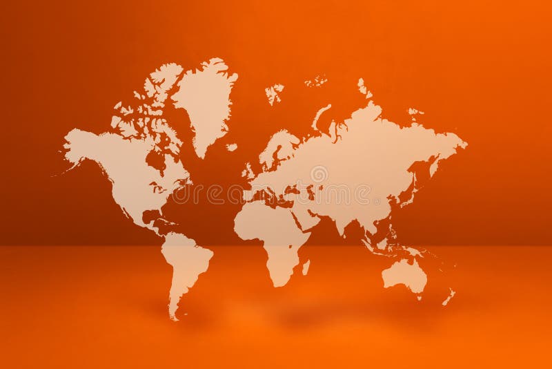 World Map on Orange Wall Background. 3D Illustration Stock Illustration ...