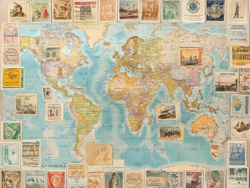 A World Map, Oriented North at Top, South at Bottom, Adorned with a ...