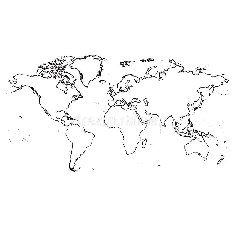 World Map Outline in Black Lines – Minimalist Vector Template Stock ...