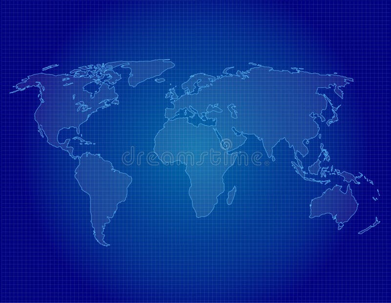 World Map Outline in blue stock vector. Illustration of world - 43061443