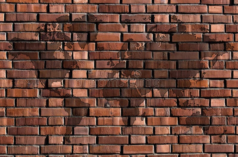World Map Outline On Bricks Wall Surface Stock Image - Image of america ...