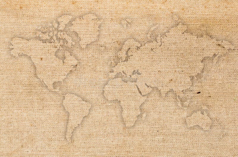 World Map Outline on Brown Fabric Stock Illustration - Illustration of ...