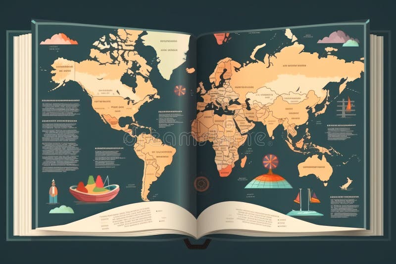 World Map Over Open Book.flat Illustration Stock Illustration ...