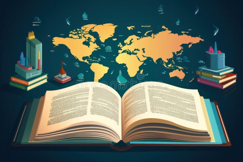World Map Over Open Book.flat Illustration Stock Illustration ...
