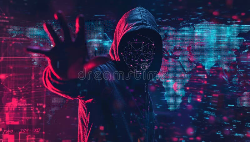 World Map Overlay Showing a Hacker Behind a Security Fence. Stock Photo ...