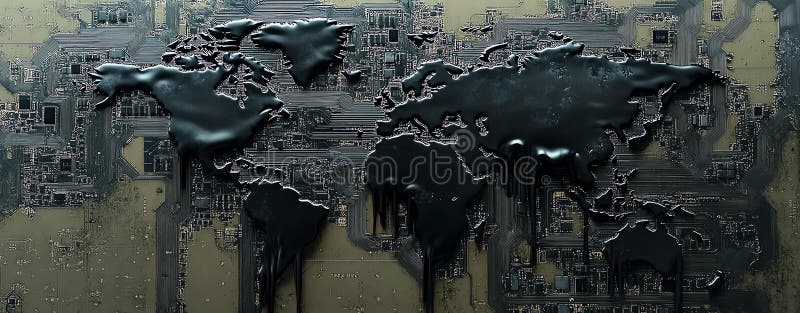 World Map Painted in Black with Dripping Effects Stock Illustration ...