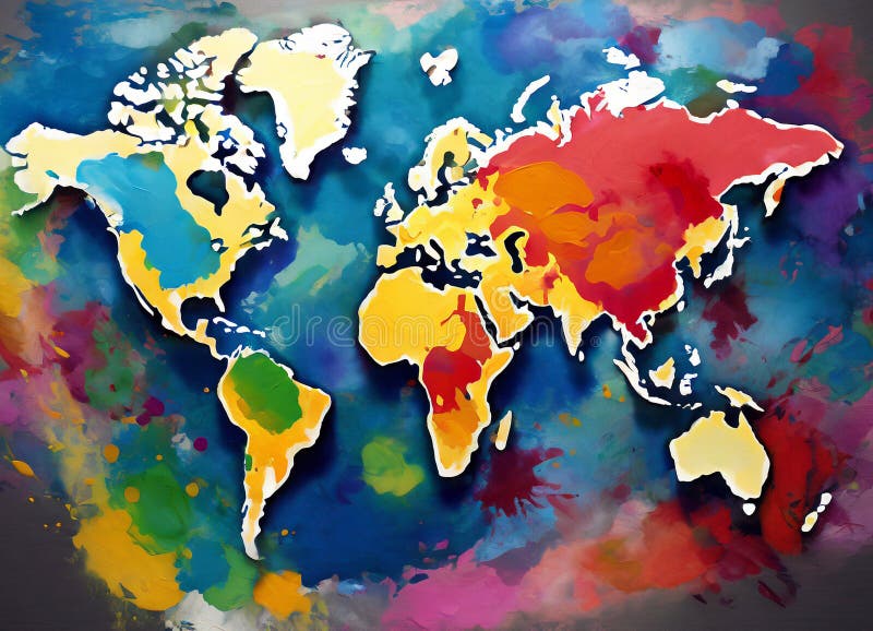 World Map Painted by a with Finger Paint Stock Illustration ...
