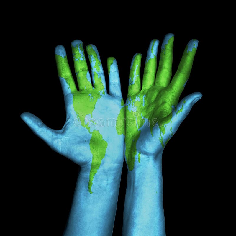 Map Of World Painted On Hands Stock Image - Image of hand, earth: 11132449