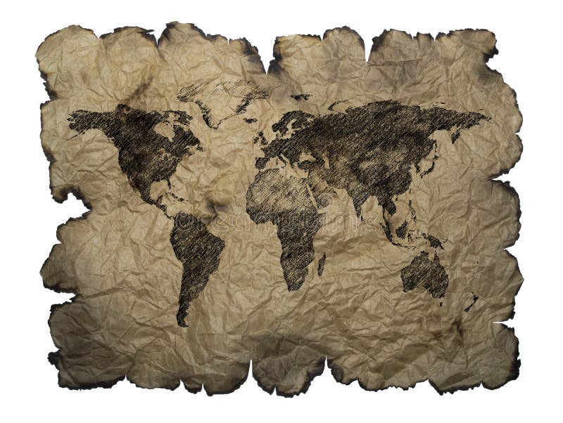 World Map Painted on Old Parchment Stock Image - Image of america ...