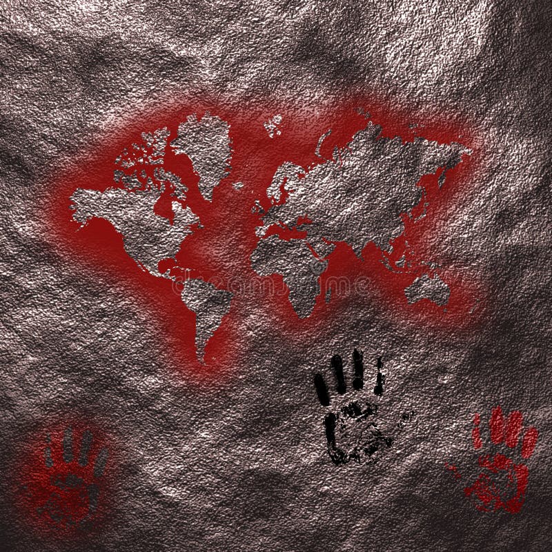 World Map and Palm Hands Marks Stock Illustration - Illustration of ...