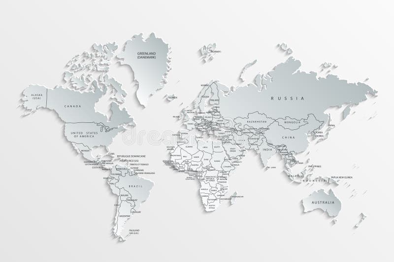 World Map Paper. Political Map of the World on a Gray Background Stock ...