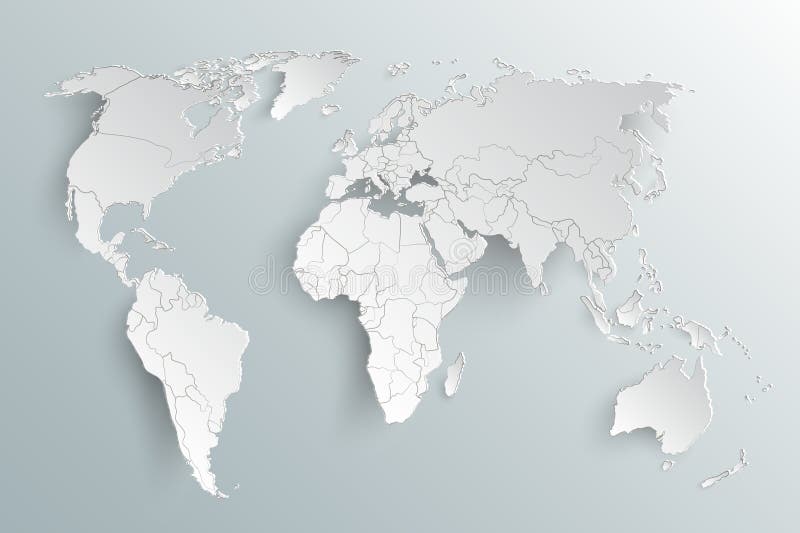 World Map Paper. Political Map of the World on a Gray Background Stock ...