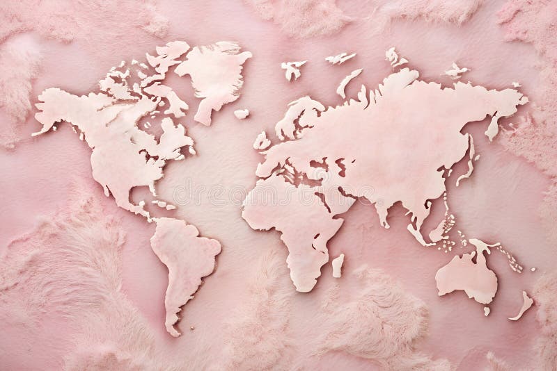 World Map in Pastel Pink Shades with a Textured Pattern Stock ...