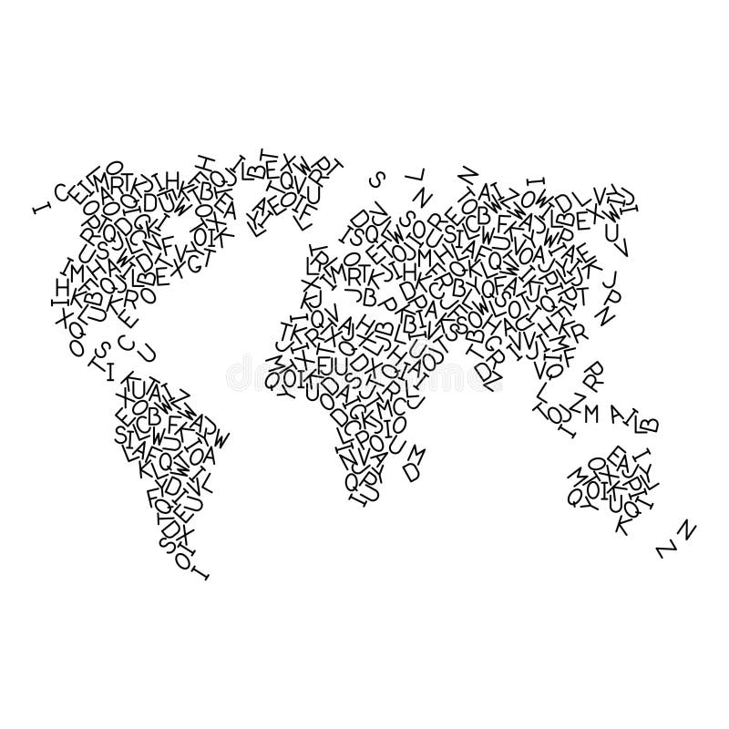 World Map from Pattern of Black Latin Alphabet Scattered Letters ...