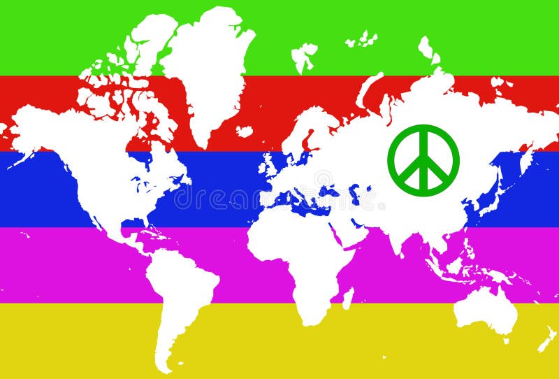 World map with peace logo stock illustration. Illustration of help ...