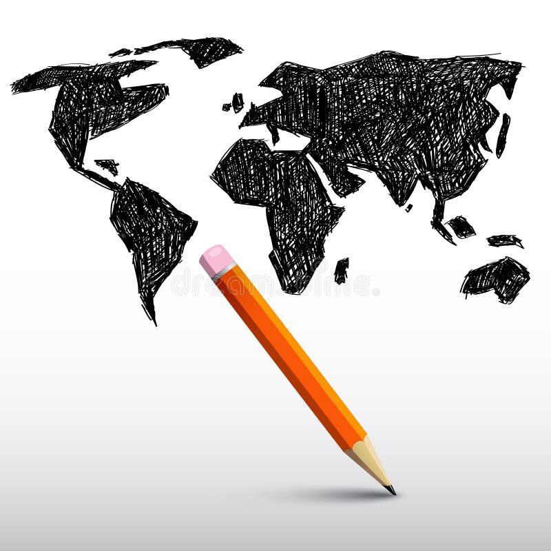 World Map with Pencil stock vector. Illustration of business - 78994186