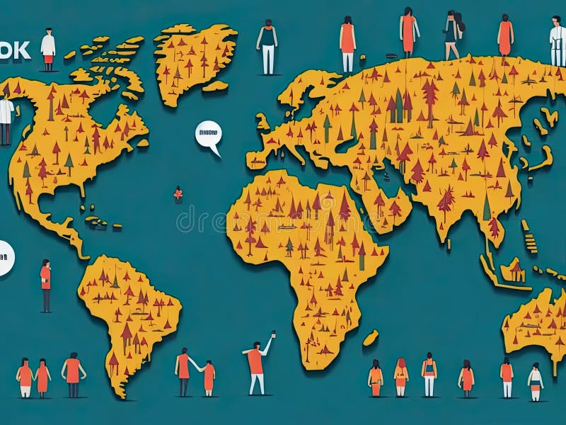 World Map with People As Concept of World Population Day Stock ...