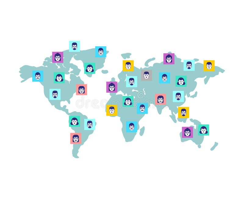 World Map and People. Avatars on Planet Earth Stock Vector ...