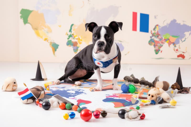 World Map of Pet Toy with Different Flags and Accessories Stock ...