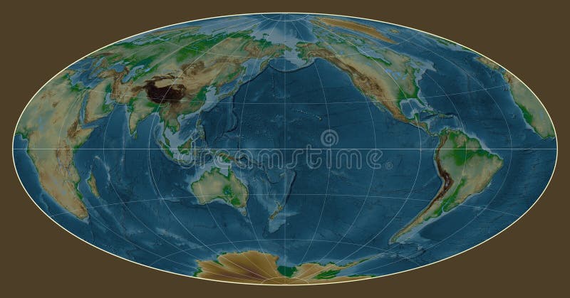 World Map. Physical. Aitoff Projection. Meridian: 180 Stock ...
