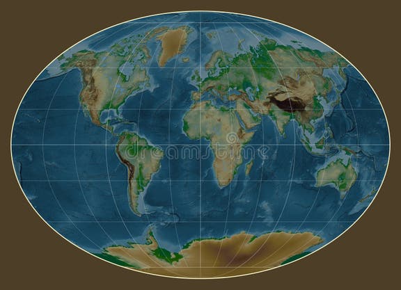 World Map. Physical. Fahey Projection. Meridian: 0 Stock Illustration ...