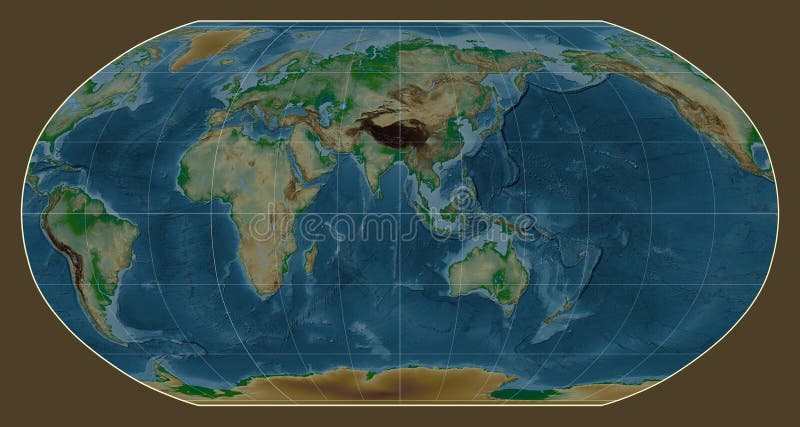 World Map. Physical. Robinson Projection. Meridian: 90 East Stock ...