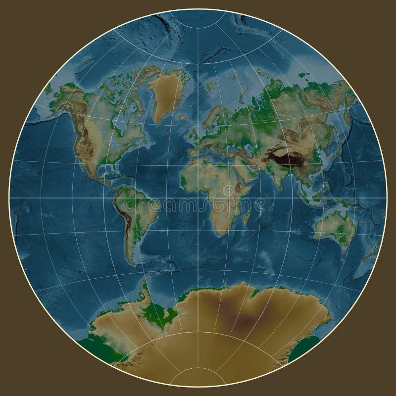 World Map. Physical. Van Der Grinten I Projection. Meridian: 0 Stock ...