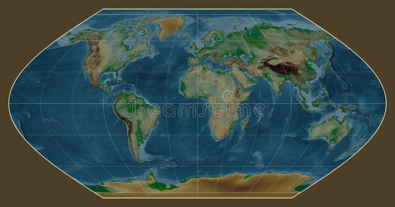 World Map. Physical. Winkel I Projection. Meridian: 0 Stock ...