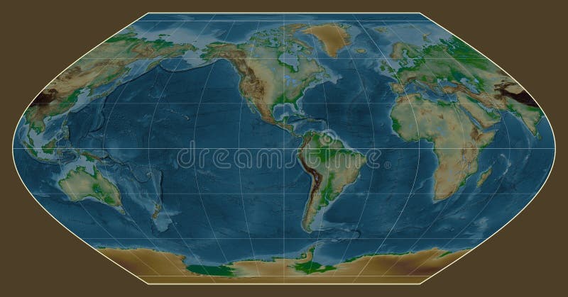 World Map. Physical. Winkel I Projection. Meridian: -90 West Stock ...