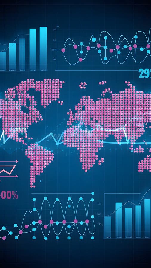 World Map of Pink and Blue Dots with Bar Graphs and Percentage ...