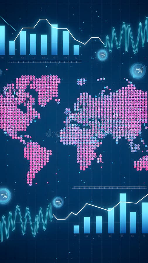 World Map of Pink and Blue Dots with Bar Graphs and Percentage ...