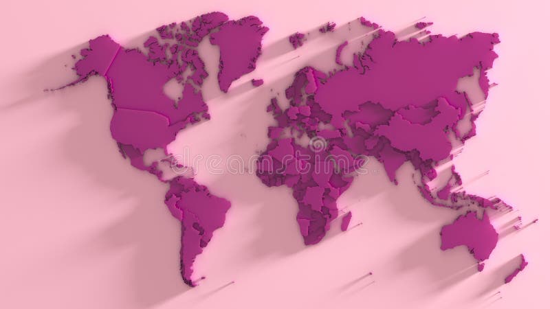 World Map. Pink Color. 3d Rendering Stock Illustration - Illustration ...