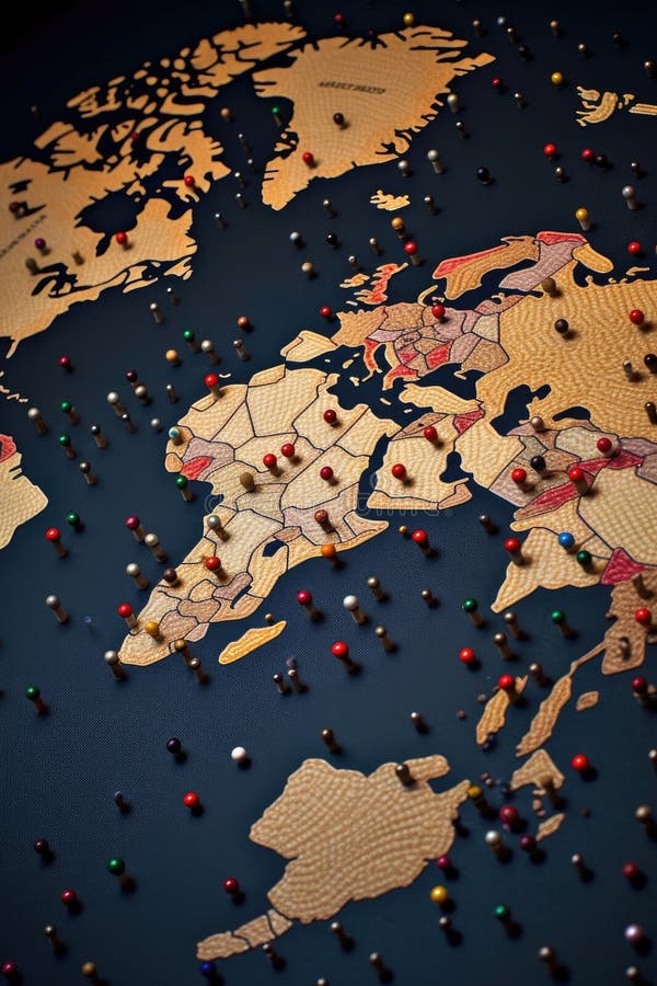 World Map with Pins Marking Famous Landmarks Stock Illustration ...