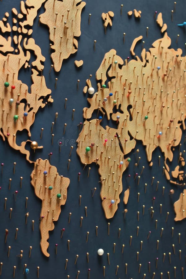 World Map with Pins Marking Famous Landmarks Stock Illustration ...