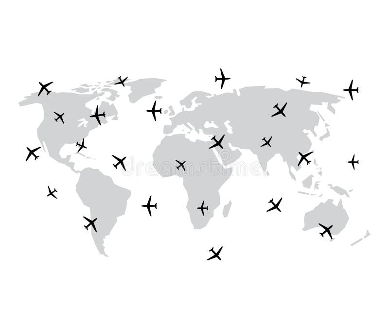 World Map and Plane or Aircraft in Vector Stock Vector - Illustration ...