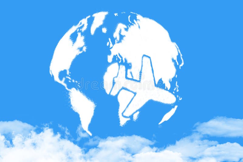 World Map and Plane Shaped Clouds Stock Photo - Image of shaped, globe ...