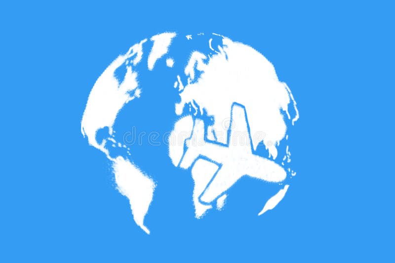 World Map and Plane Shaped Clouds Stock Photo - Image of summer, planet ...