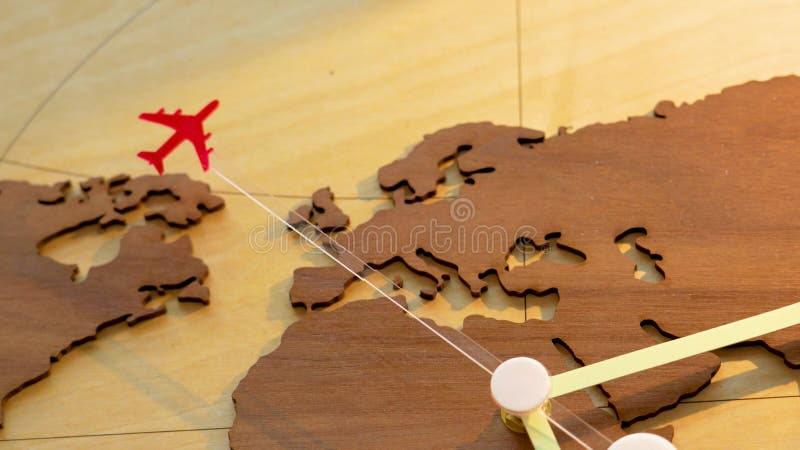 World Map Plane Time Zone, Second Hand, Hours Flight Across Continents ...