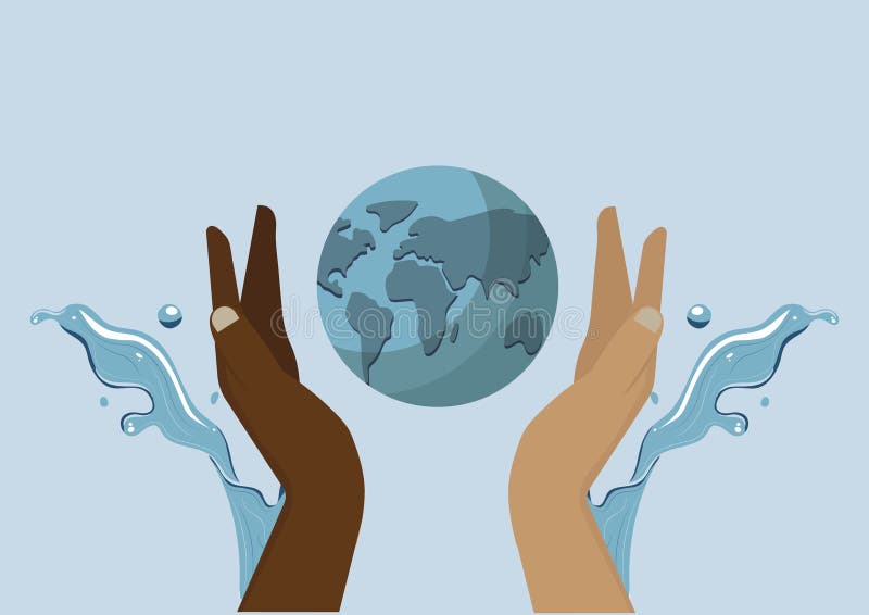 Diverse Hands Supporting Earth with Water Elements Stock Vector ...