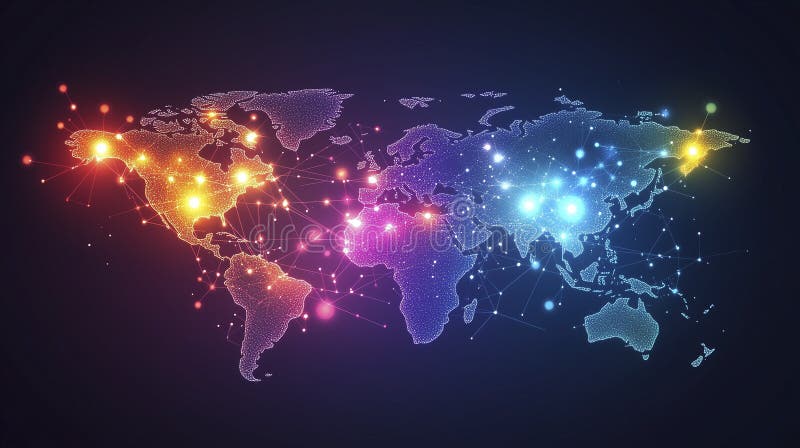 World Map, Planisphere with Interconnections. Social Networks and ...