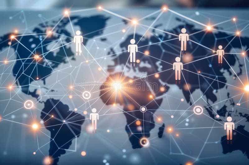 World Map with Points and Lines Connecting People Stock Photo - Image ...