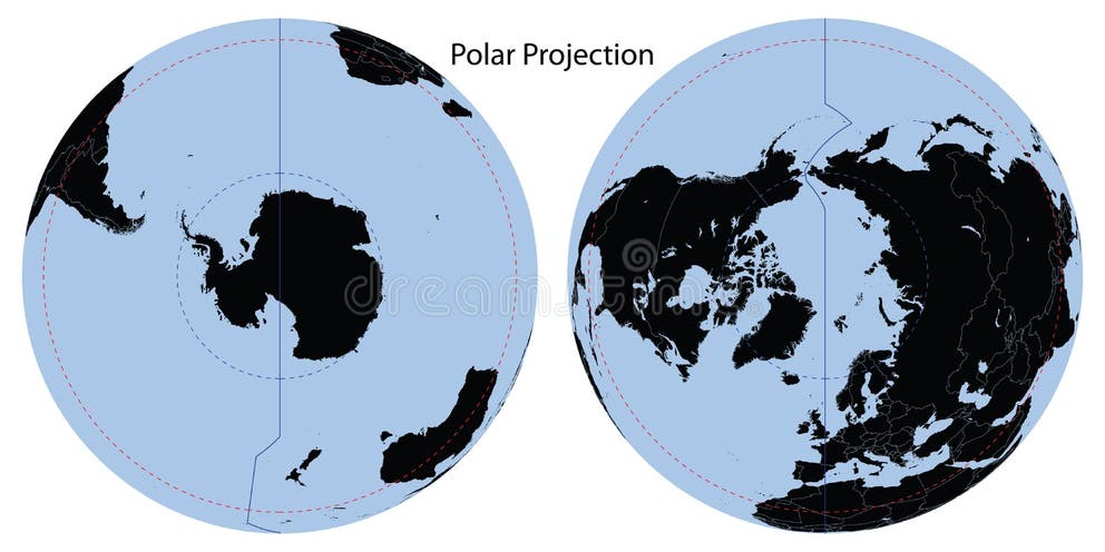 World Map Polar Projection stock vector. Illustration of orientation ...